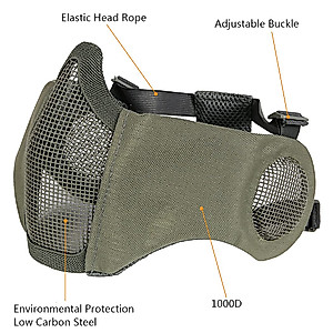 AOUTACC Airsoft Mask, Half Face Mesh Masks with Ear Protection for CS/Hunting/Paintball/Shooting (Mesh Ear, Gray)