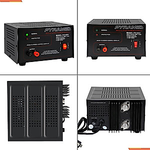 Pyramid Universal Compact Bench Power Supply - 12 Amp Linear Regulated Home Lab Benchtop AC-to-DC 12V Converter w/ 13.8 Volt DC 115V AC 270 Watt Power Input, Screw Type Terminals, Cooling Fan PS14KX