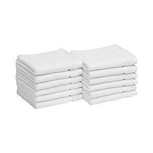 Amazon Basics Cotton Washcloths, Made with 30% Recycled Cotton Content - 12-Pack, White