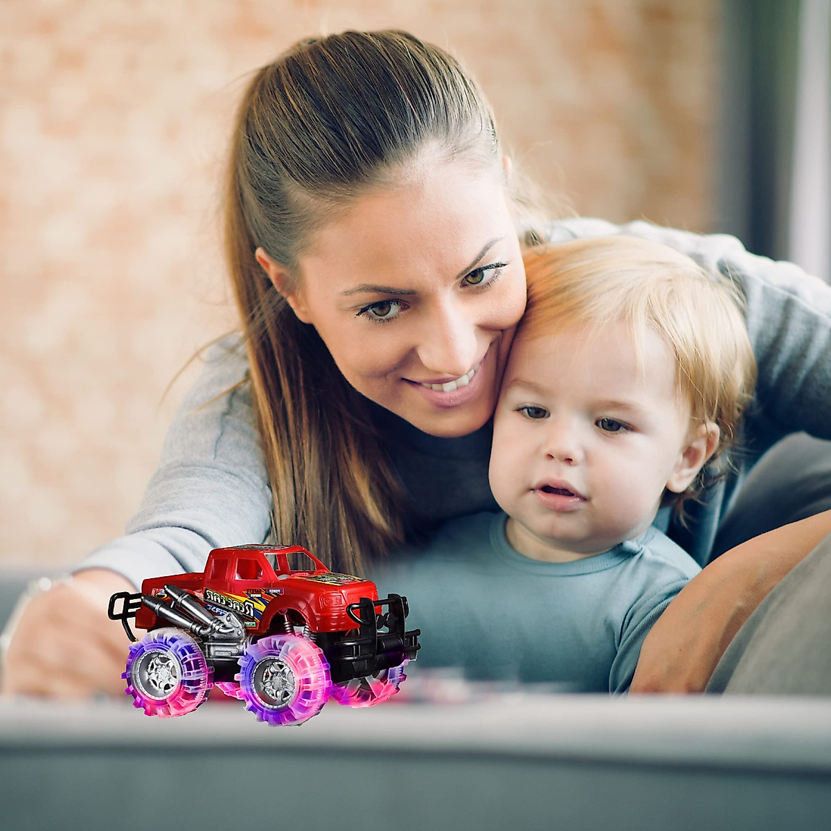 Playo Monster Trucks for Boys - Car Toys for Boys & Girls - Light up Toys for Kids - 6" Truck with Flashing LED Tires - Toy Cars for 3 Year Old boy + - Push n Go Childrens Birthday Gift (Blue)