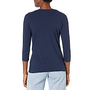 Amazon Essentials Women's Classic-Fit 3/4 Sleeve V-Neck T-Shirt (Available in Plus Size), Navy, Medium