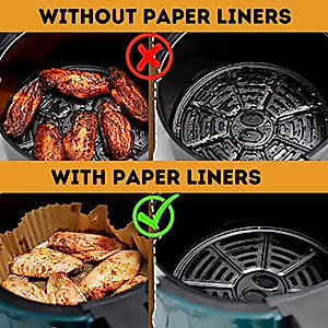Raytrade 100 Pcs Air Fryer Liners with Wooden Tong, 7.9 Inch Disposable Air Fryer Paper Liners Silicon Coated Oil & Water-Proof Air Fryer Paper Liners, BPA Free Airfryer Liners for Safe & Healthy Food