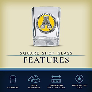 Heritage Pewter Appalachian State University Square Shot Glass | Hand-Sculpted 1.5 Ounce Shot Glass | Intricately Crafted Metal Pewter Alma Mater Inlay