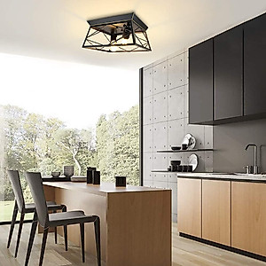 DLLT Farmhouse Flush Mount Ceiling Light Fixture, 2-Light Metal Square Close to Ceiling Light, Industrial Semi Flush Mount Ceiling Lamp for Bedroom Kitchen Hallway Porch Living Room, E26