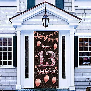 Lnlofen 13th Birthday Door Banner Decorations for Girls, Large 13 Year Old Birthday Party Door Cover Backdrop Supplies, Rose Gold Happy 13th Birthday Poster Sign