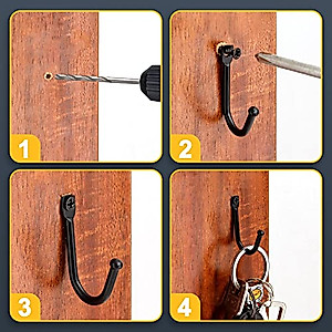 Bonsicoky 10 Pcs Black Single Prong Wrought Iron Hooks with Screws, Decorative Colonial Wall Hooks for Keys, Hats, Clothes, Towels
