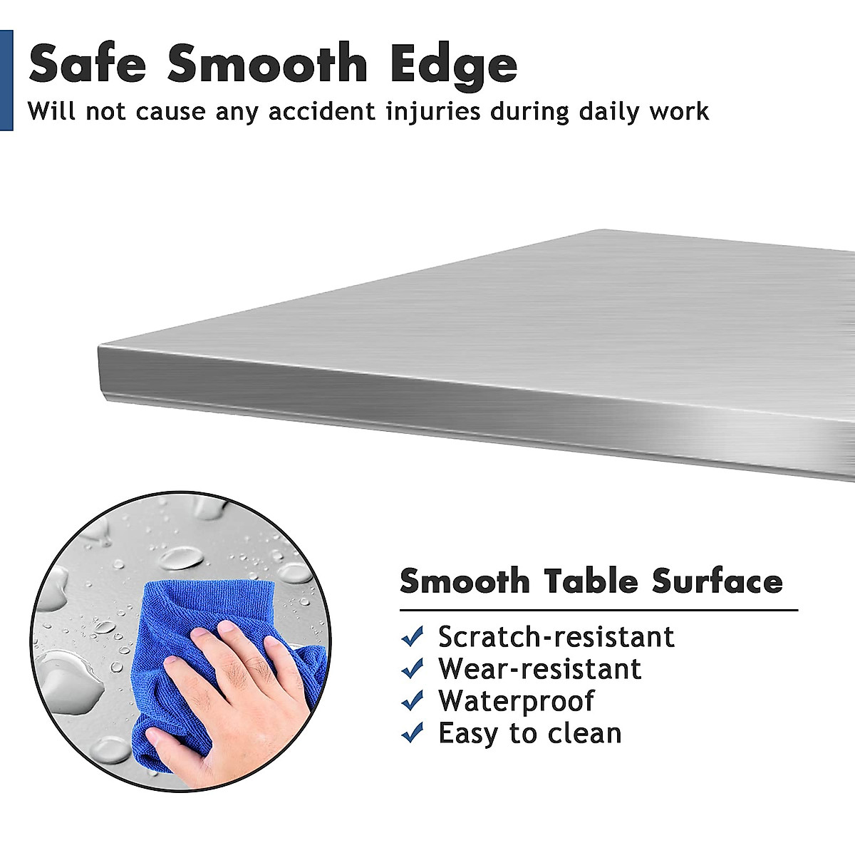WATERJOY 48" x 30" Stainless Steel Table with Adjustable Shelf for Prep & Workstations Commercial Heavy Duty worktables