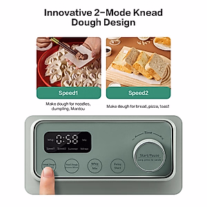 MOKKOM Electric Dough Maker with Proof Dough Function, Microcomputer Timing, 4.5Qt 304 Stainless Steel Bowl, Dough Mixer with Stuffing Blade, Green