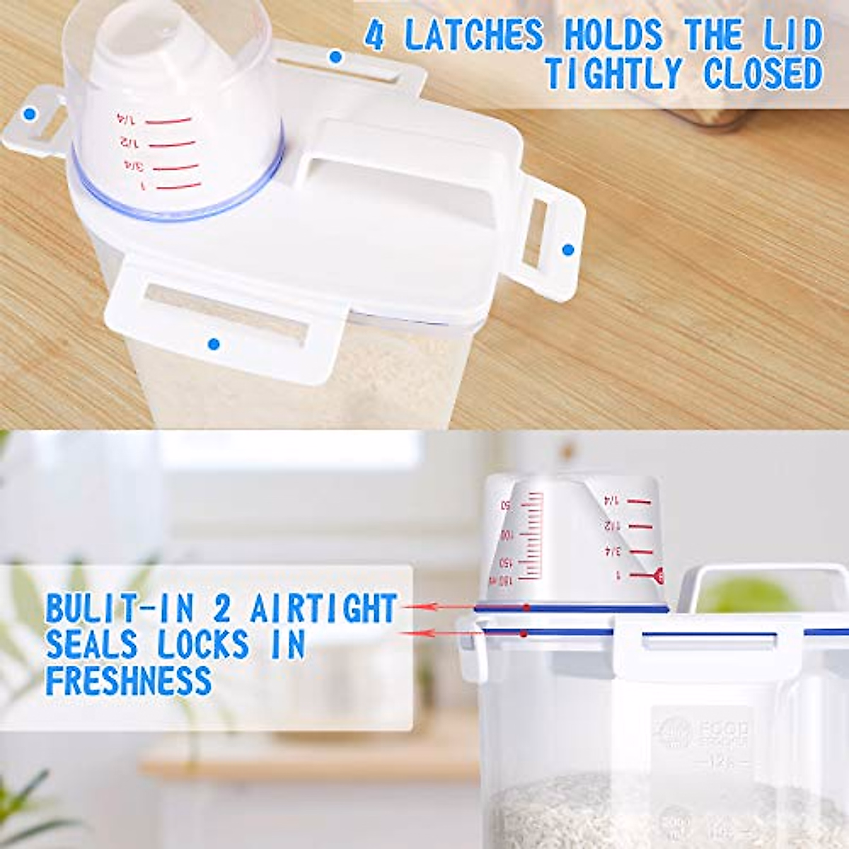 TBMax Rice Storage Container - 5 Lbs Flour Container Cereal Dispenser with Measuring Cup, Airtight Dry Food Container Bin for Kitchen Pantry Storage Organization