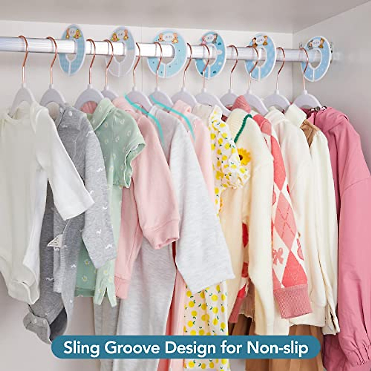 Smartor Premium Velvet Baby Hangers for Closet 50 Pack, 11.8" Safe Durable Baby Clothes Hangers for Nursery with 6 Pcs Closet Dividers, Sturdy Felt Hangers for Toddler/Infant/Kids/Childrens - White