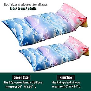 Mengersi Pillow Bed Floor Lounger Cover for Kids, Floor Pillow Case Bed Cover, Rainbow Kids Cot for Nap, TV Time, Reading,Requires 5 Pillows (Pillows Not Included),Queen, Pink and SkyBlue