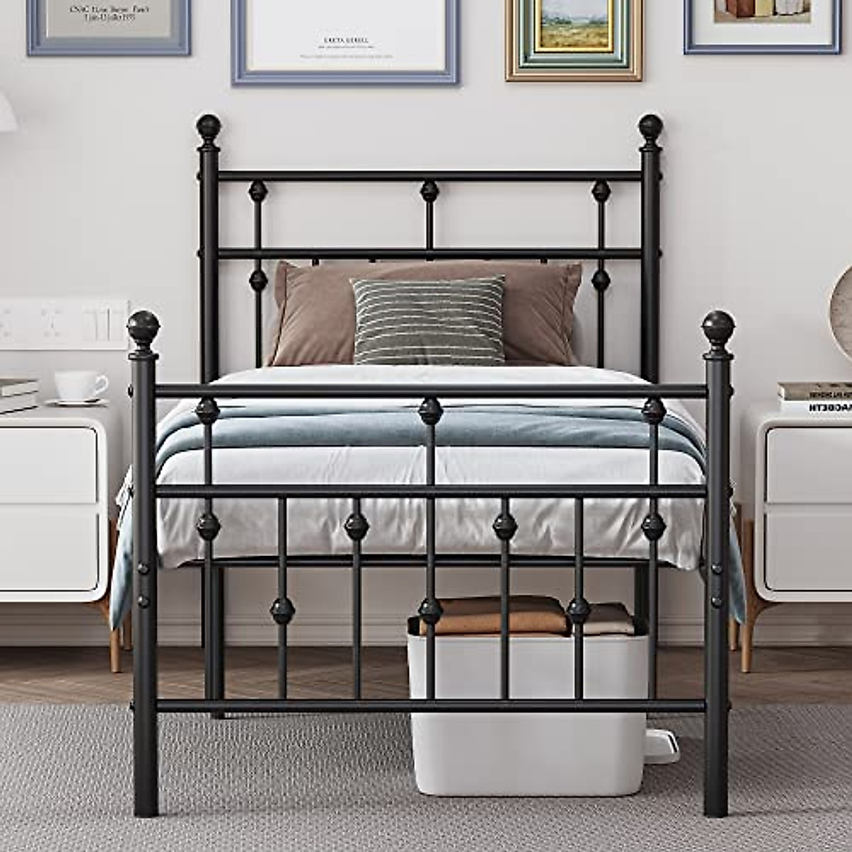 Weehom Metal Twin Bed Frame with Headboard and Footboard Mattress Foundation Heavy Duty Bed Frame Under Bed Storage No Box Spring Needed, Black