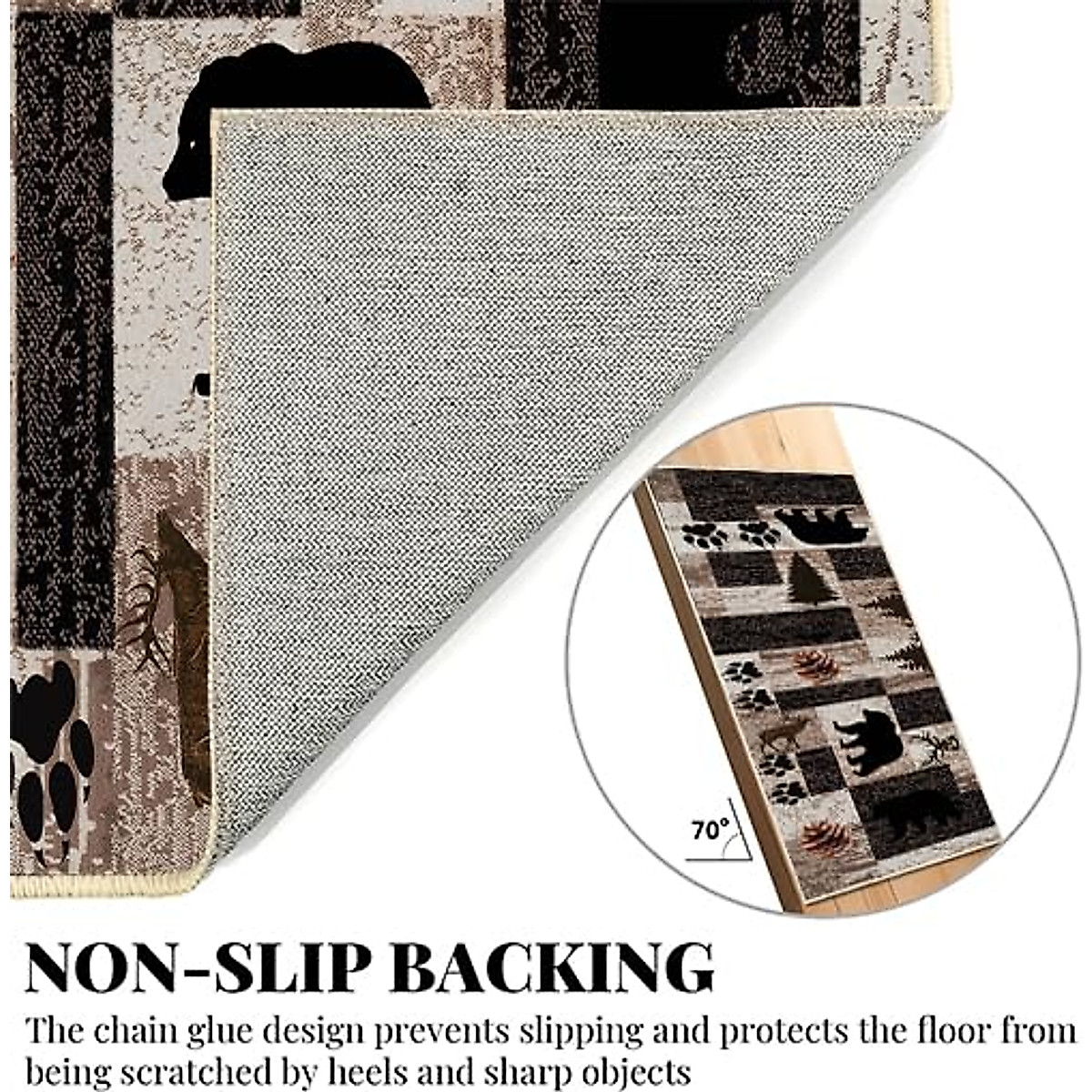 Puyosvr Rustic Lodge Runner Rug,2x7ft,Western Country Bear Elk Deer Wildlife Log Design,Forest Landscape Hunting Theme Rug,with Non Slip Backing Washable Rugs, Non Slip Pet Friendly Rug for Hallway