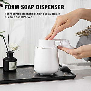 Agyiuns White soap Dispenser Ceramic foaming soap Dispenser with Easy-to-Press Pump for Bathroom 12 oz refillable Liquid Hand soap Dispenser for Hand sanitizers, lotions (White Foam Dispenser)