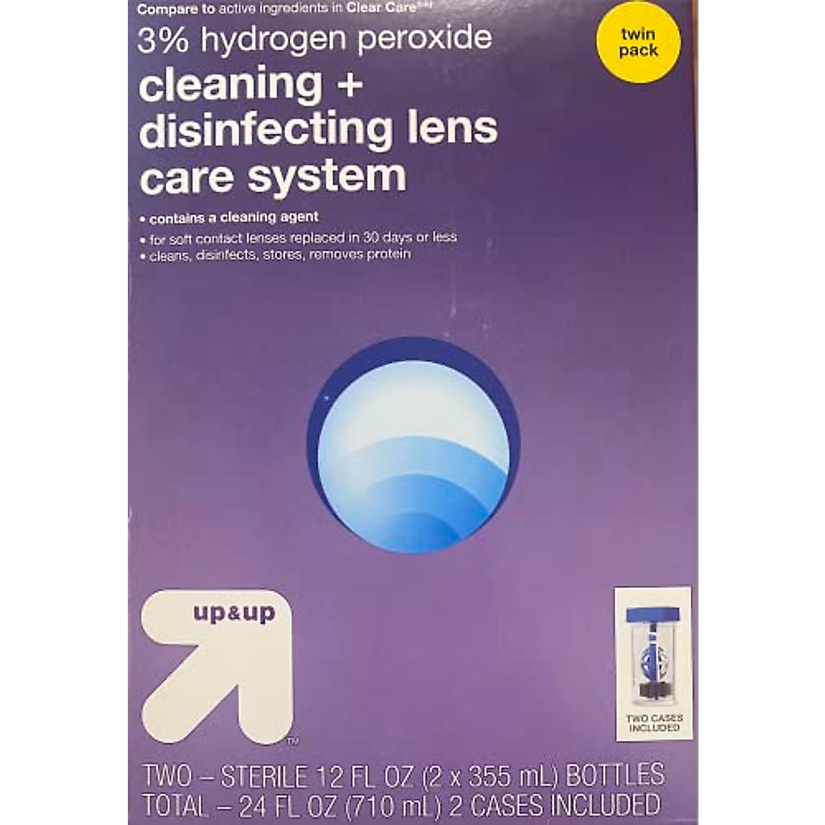 Up&Up Cleaning and Disinfecting Lens Care system 3% Hydrogen Peroxide Solution 2x12 Fl Oz Includes 2 Contact Cases