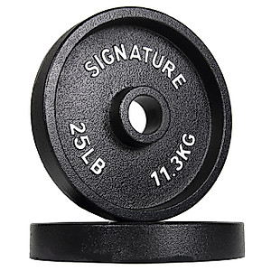 Signature Fitness Deep Dish 2-Inch Olympic Cast Iron Weight Plates with E-Coating, Black