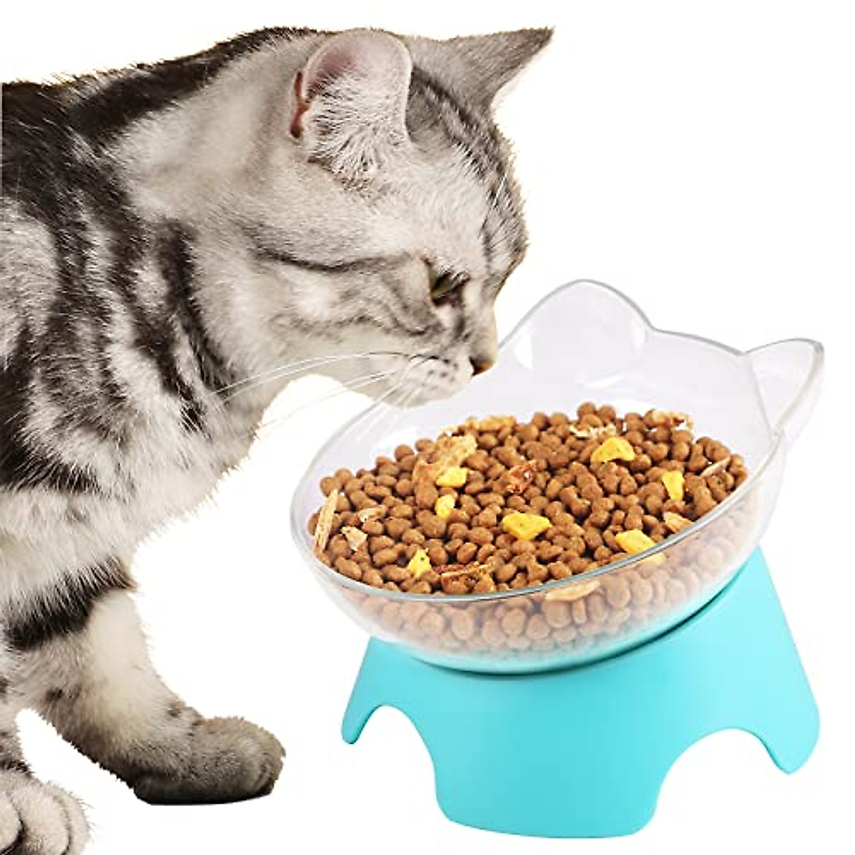 MILIFUN Raised Cat Food Bowls with Stand, Cat Dishes for Food or Water, Cat Tilted Bowl, Pet Dish with Stand (Arcuation-Bule)