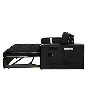 Eafurn 3 in 1 Convertible Sleeper Sofa Bed, Modern Velvet Loveseat w/Pull Out Couch, 55" Love Seat Lounge Sofa & Couch w/Reclining Backrest,Side Pockets and 2 Pillows,RV Furniture for Small Places