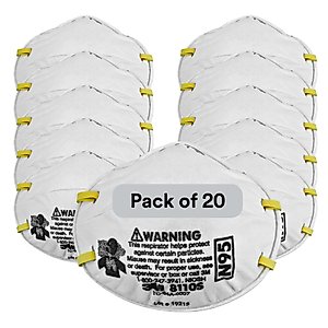 3M Particulate Respirator, 8110S, N95, Unsealed , Smaller Size, Adjustable Noseclip, Two Strap Design, Advanced Electrostatic Media, Nosefoam, Disposable, (Pack of 20)