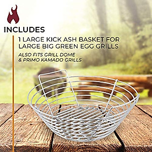 Kick Ash Basket Stainless Steel Charcoal Ash Basket, Fits Big Green Egg Grill, Large - Designed in Wisconsin