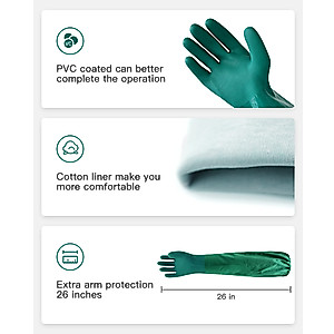 PACIFIC PPE 26" Rubber Gloves, Chemical Resistant Gloves PVC Reusable, Heavy Duty Waterproof Gloves with Cotton Liner, Anti-skid, Acid-alkali and Oil, X Large