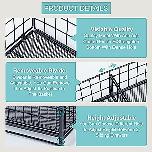 Upgraded Under Sink Organizers and Storage, Pull Out Under Bathroom Cabinet Organizer with A Extra Multiple Functional Basket, Sliding Out Closet Organizer Basket, Height Between 2 Drawers: 10.36in