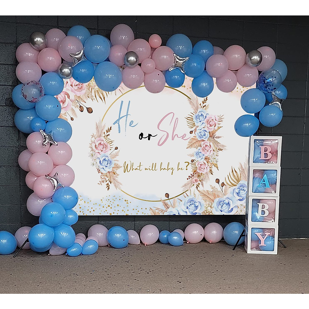 Baby Backdrop for Photography He or She Paty Background 7x5FT Gender Reveal Party Backdrop Baby Shower Decoration Photo Booth Supplies Studio Props Vinyl (84x60 inch)