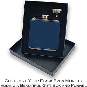 Faux Leather Flask, Motorcycle, Personalized Engraving Included (Dark Blue)