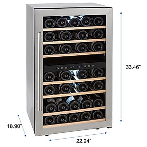 PremiumLevella 18.9 in. Wide 4.1 cu ft 43-Bottle Dual Zone Freestanding Wine Cooler with Tempered Glass Door