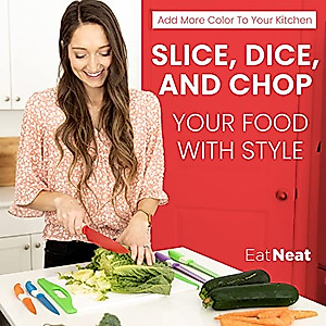 EatNeat 12-Piece Colorful Kitchen Knife Set - 5 Colored Stainless Steel Knives with Sheaths, Cutting Board, and a Sharpener - Razor Sharp Cutting Tools that are Kitchen Essentials for New Home