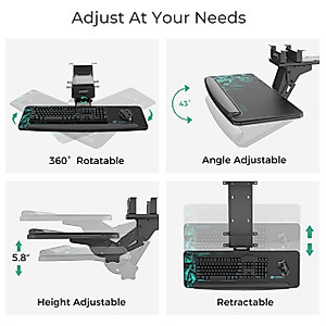 EUREKA ERGONOMIC Height Adjustable Mouse & Keyboard Tray Under Desk, 28x10'' Large Slide Out Swivel Tilt Computer Keyboard Drawer with Mouse Pad for Gaming Home Office Desk, Dual Mount
