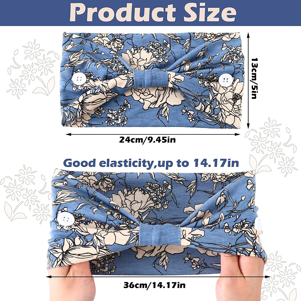 6 Pieces Nursing Headbands with Buttons for Nurses Doctor Women Boho Bandana Headbands Wide Stretch Head Wraps Elastic Hair Bands for Face Covering Holder Ear Protection (Retro Pattern)