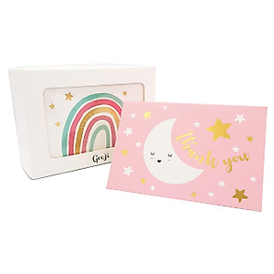 Gooji 4x6 Gold Foil Baby Starry Night Thank You Cards (Bulk 36-Pack) Matching Peel-and-Seal White Envelopes | Assorted Set, Watercolor Graphics | Baby Shower, Birthday Party, Blank Notes