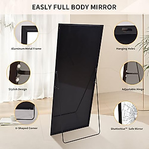 Extra Large 71"x30" Full Length Mirror - Standing, Hanging, or Leaning Rectangle for Wall or Floor - Wall-Mounted Full Body Dressing With Aluminum Alloy Frame for Living Room - Black