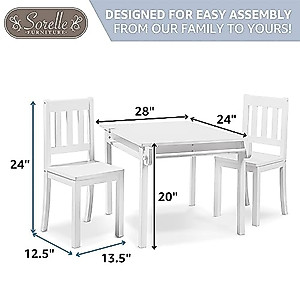 Sorelle Furniture Kids Wood Table and Chair Set (2 Chairs Included) -Imagination Table Ideal for Arts & Crafts, Snack Time, Toy Table & More –Childrens Furniture Sets-White
