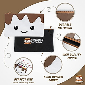 The S’mores Company - Marshmallow Roasting Sticks, Telescoping Smores Skewers for Fire Pit with Storage Bag, Hot Dog Roasting Sticks, 34 Inch Long Fork - 5 Pack, Fire Pit Skewers