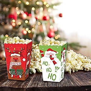 12pcs Popcorn Favor Boxes Paper Christmas Popcorn Buckets Snack Container Christmas Party Treat Boxes