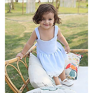 Toddler Girl Dress Cool Summer Young Girl Blue Striped Lace Suspender Party Pageant Dress