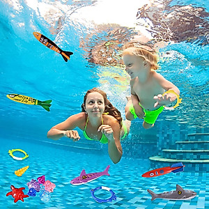 Woplagyreat Summer Pool Diving Swimming Toys for Kids, Fun Swim Games Sinking Set, Underwater Dive Gifts with Storage Bag Include Torpedo Gems Shark Rings Sea Animals for Boys Girls Toddlers 20 Packs