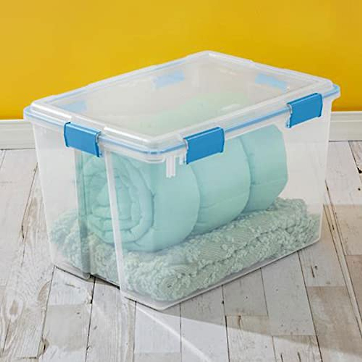 Sterilite 80 Quart Clear Plastic Stackable Storage Container Box Bin with Air Tight Gasket Seal Latching Lid Long Term Organizing Solution, 16 Pack
