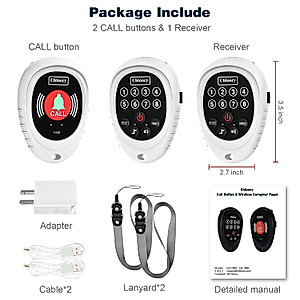 Chtoocy Rechargeable Wireless Caregiver Pager Smart Call Button 1000 Ft Range Nurse Calling Alert Patient Help System for Elderly Monitoring SOS Alert System Alarm