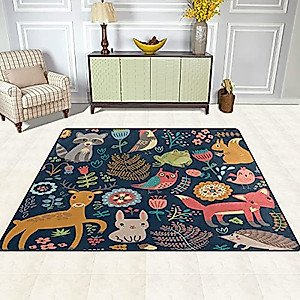 ALAZA Forest Owl Deer Hedgehog Fox Area Rug Rugs for Living Room Bedroom 7' x 5'