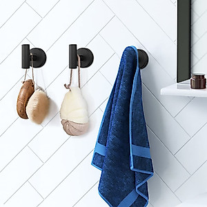 Budding Joy Towel Hooks for Bathrooms, Black Towel Hook Wall Mounted, Durable Stainless Steel Towel Hanger with Sleek Look, Heavy Duty Wall Hook for Hanging Coat Robe, Easy to Clean, 4-Pack