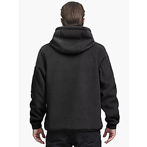 FREE SOLDIER Men's Tactical Winter Fleece Pullover Hoodie Warm Long Fleece lined Hooded Sweatshirt Black