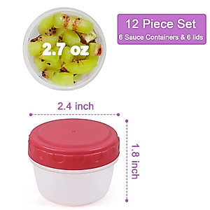 Caperci 6 Pack Salad Dressing Container To Go - 2.7oz Leak-Proof Small Food Storage Containers with Lids, Reusable Condiment Sauce Cups for Lunch Box, BPA-Free (Multicolor)
