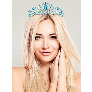 "Birthday Queen" Sash & Crystal Tiara Kit COCIDE Birthday Silver Tiara and Crowns for Women Sash for Girls Blue Birthday Decorations Set Rhinestone Headband Hair Accessories Glitter Sash for Party