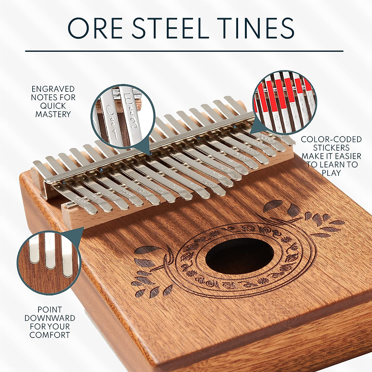 UNOKKI Kalimba 17 Key Thumb Piano, Portable Mahogany Mbira Finger Piano with Instruction, Carrying Bag, Tune Hammer, Reduce Stress, Gift for Well-being for Kids, Adults, Men, Music Lovers- Light Brown