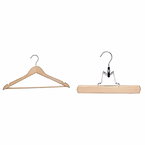 Amazon Basics Wood Suit Clothes Hangers - Natural, 20-Pack & Amazon Basics Wooden Pants Hangers - Natural, 10-Pack
