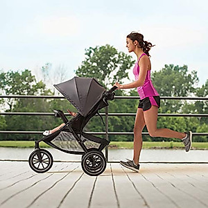 Evenflo Folio3 Stroll & Jog Travel System w/LiteMax 35 Infant Car Seat, Crossover Versatility, Ultra-Compact, Self-Standing Folding Design, 12” Air-Filled Tires, Front Wheel Swivel Lock, Avenue Gray