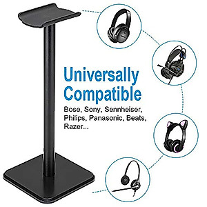 Headphone Stand, Universal Aluminum Metal Holder for AirPods Max, HyperX Cloud II, Xbox One, Turtle Beach, Sennheiser, Sony, Bose, Beats PC Gaming Headset Display & Wireless Headphones (Black)